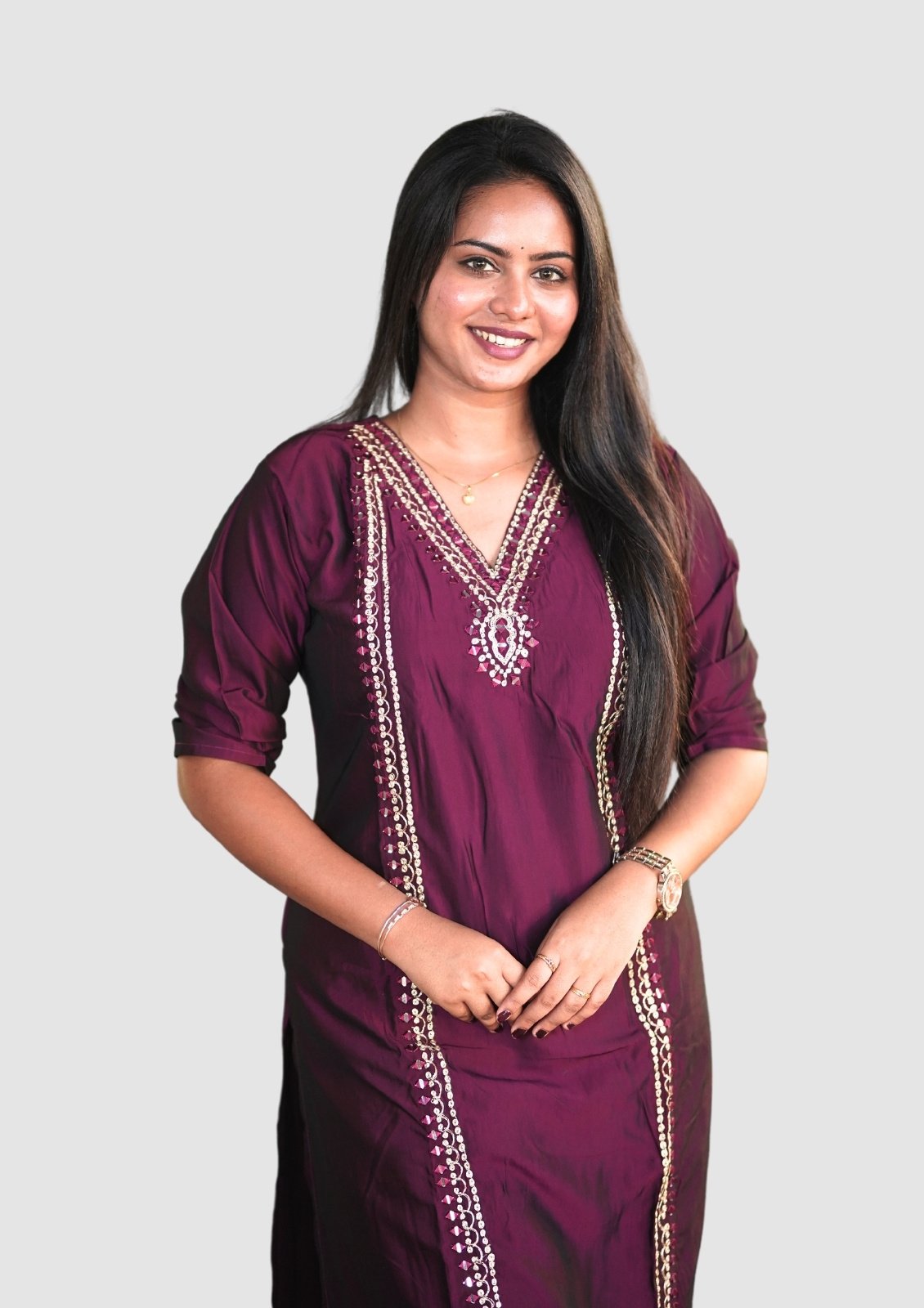 Silk Embroidered Mirror Work Kurti - Fillyfab